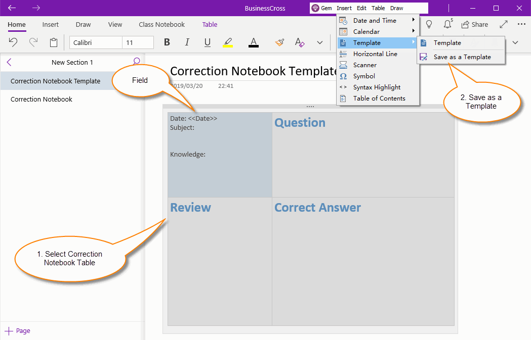 UWP How To Create OneNote Correction Notebook Template With Fields