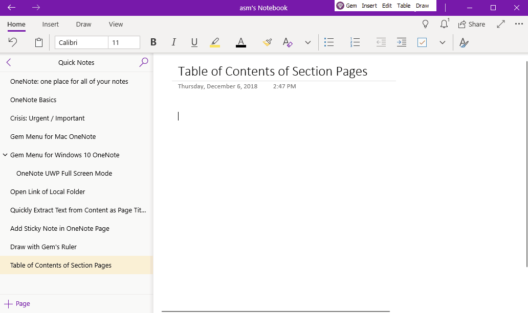 UWP Create Pages List For Current OneNote Section As A Table Of