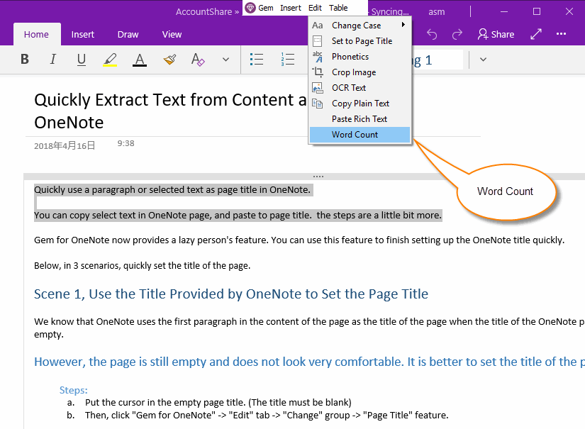 UWP Word Count For OneNote For Windows 10 Office OneNote Gem Add Ins