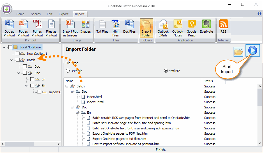 How To Import Existing HTML Files With Folder Structure Into OneNote 