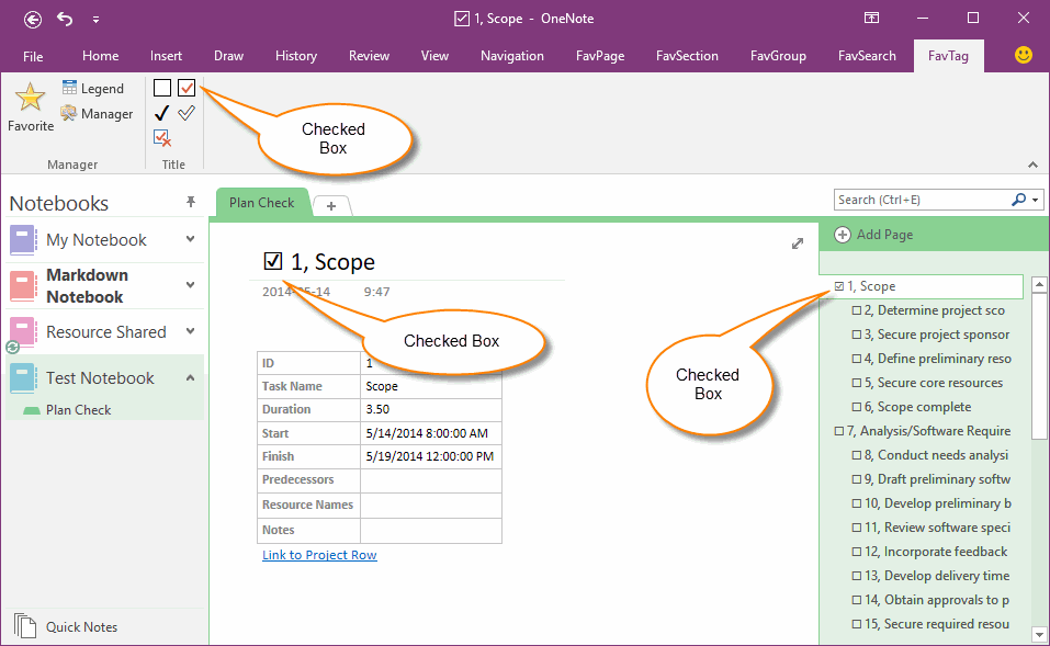 Insert Check Box Into OneNote Page Title For Project The Check Box Shown On Page Tabs Office 
