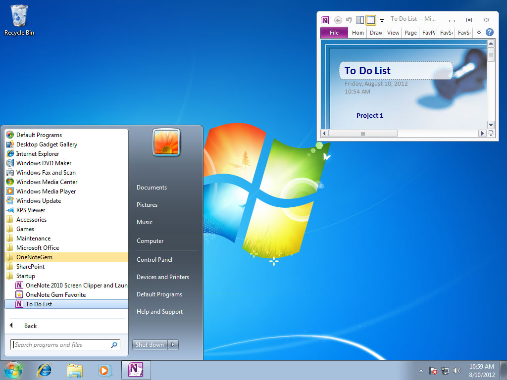 AutoRun Mini OneNote To Do List At Windows Startup Office OneNote Gem 