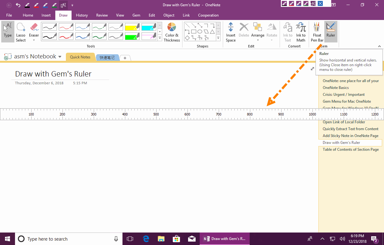 EXE Gem Ruler For OneNote 2016 2013 2010 Office OneNote Gem Add Ins