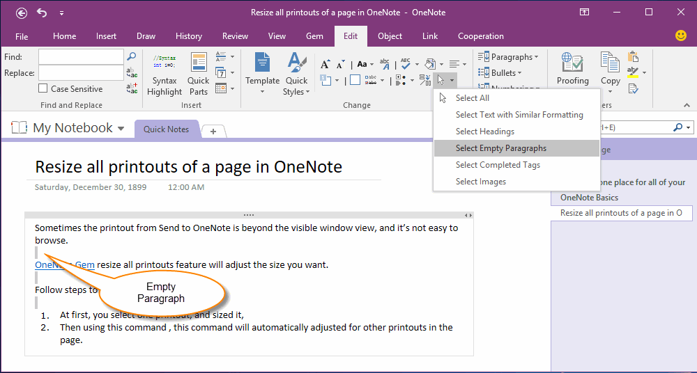 How To Delete All Empty Paragraphs In OneNote Office OneNote Gem Add Ins