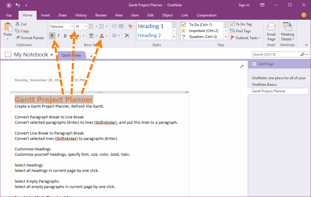 Customize And Apply Headings Style In OneNote Office OneNote Gem Add Ins