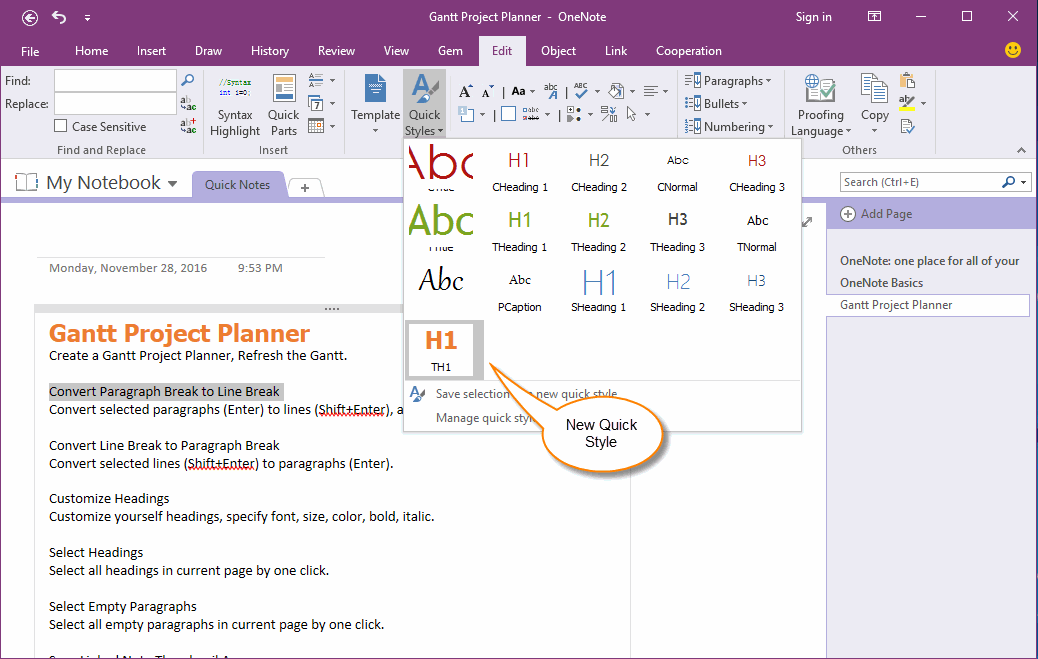 Customize And Apply Headings Style In OneNote Office OneNote Gem Add Ins