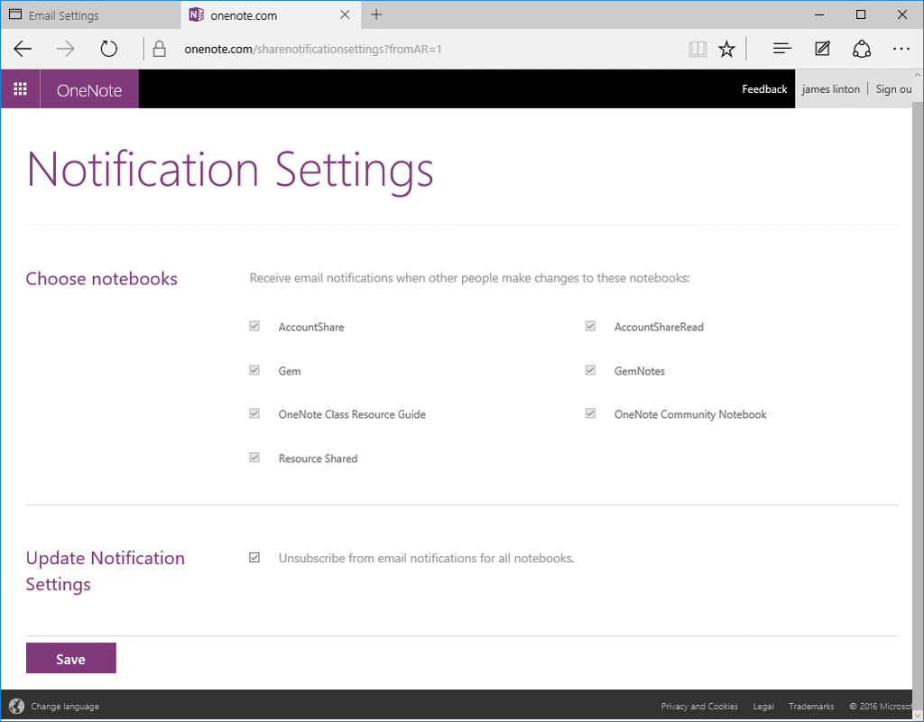 Where To Disable enable OneNote Email Notifications When Other People