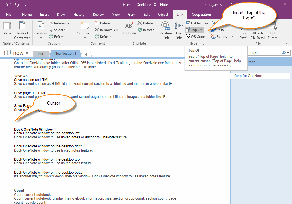 Insert Place Hyperlink Top Of The Page In OneNote Office OneNote 