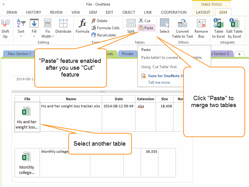 How To Merge OneNote Tables Cut A Table And Paste Into Another