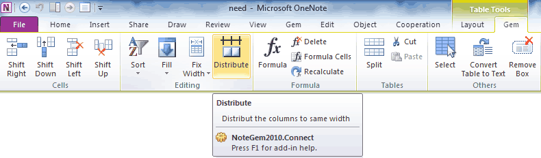 Distribute Columns Evenly In OneNote Office OneNote Gem Add Ins