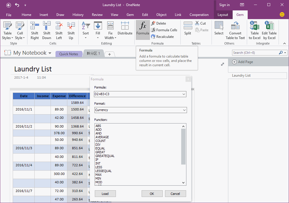 Formula For OneNote Table Document Office OneNote Gem Add Ins