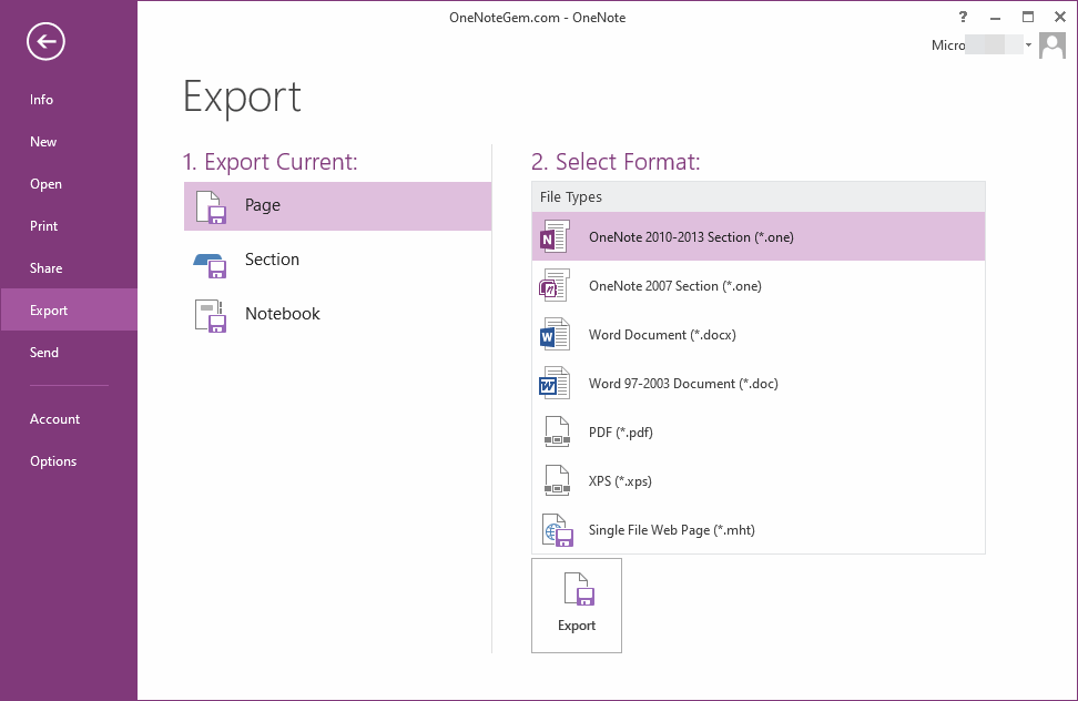 Why My OneNote 2016 No Export Word Document Docx Option Office 