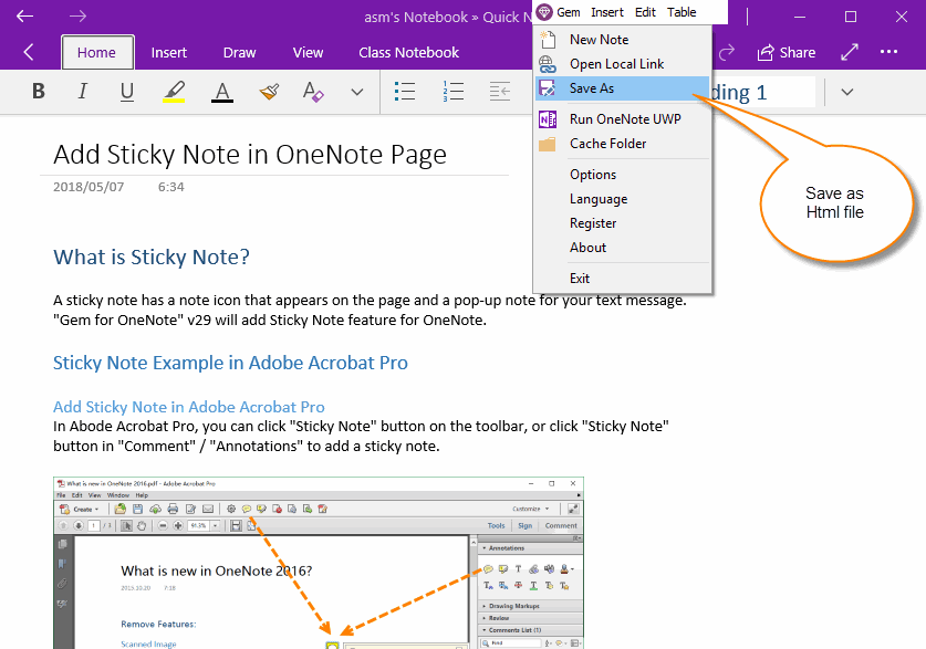 UWP How To Save OneNote Selection To HTML File Office OneNote Gem 