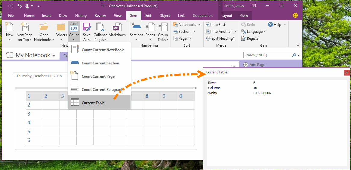 EXE Get Current OneNote Table Information Columns Rows Width