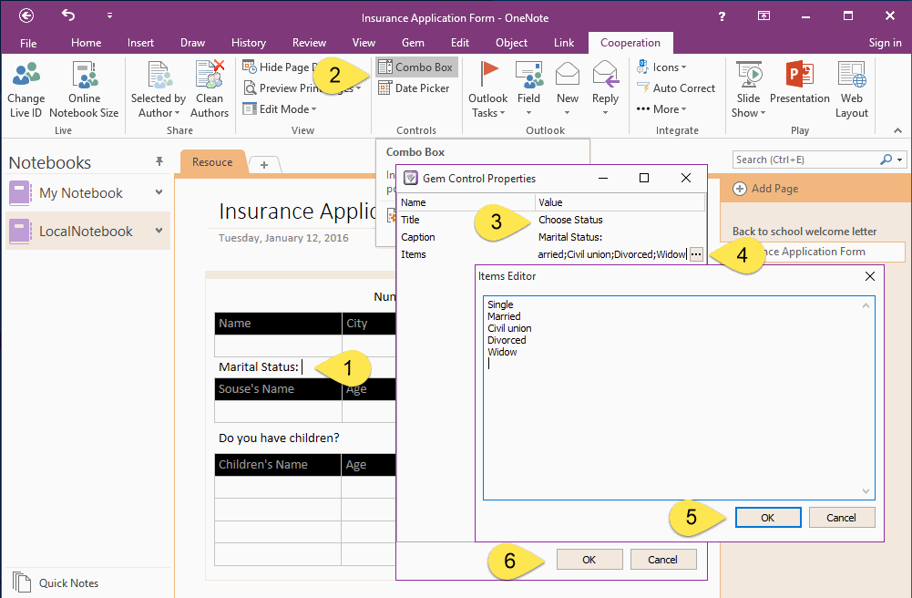 Create Form With Content Controls In OneNote Office OneNote Gem Add Ins