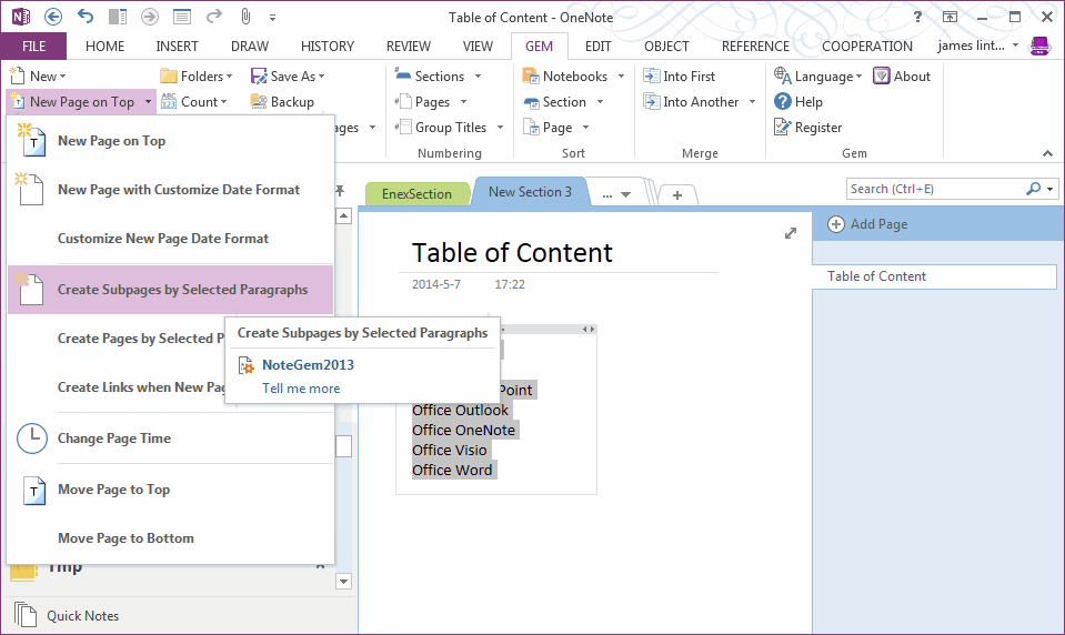 Create OneNote Subpages With Selected Paragraphs Office OneNote Gem 