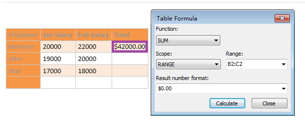 OneNote Table Insert Updatable Formula Add Substract Average Count 