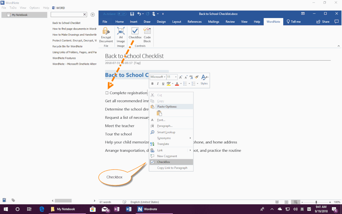 To Do Checkbox Items For WordNote Office OneNote Gem Add Ins