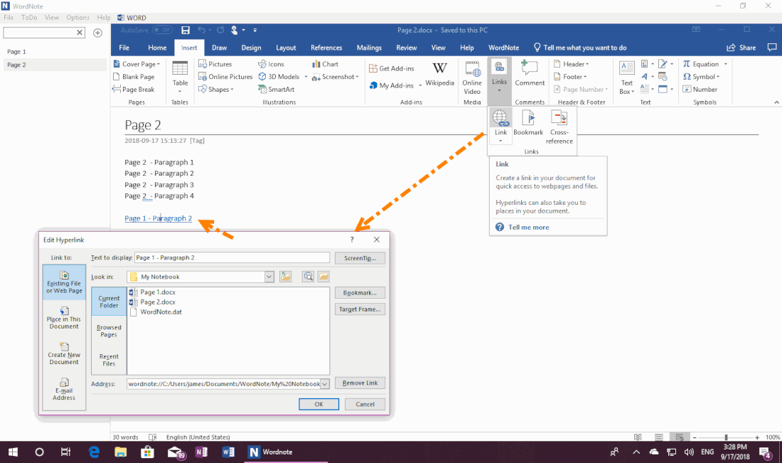 Using Links Of Folders Pages And Paragraphs In WordNote Office 